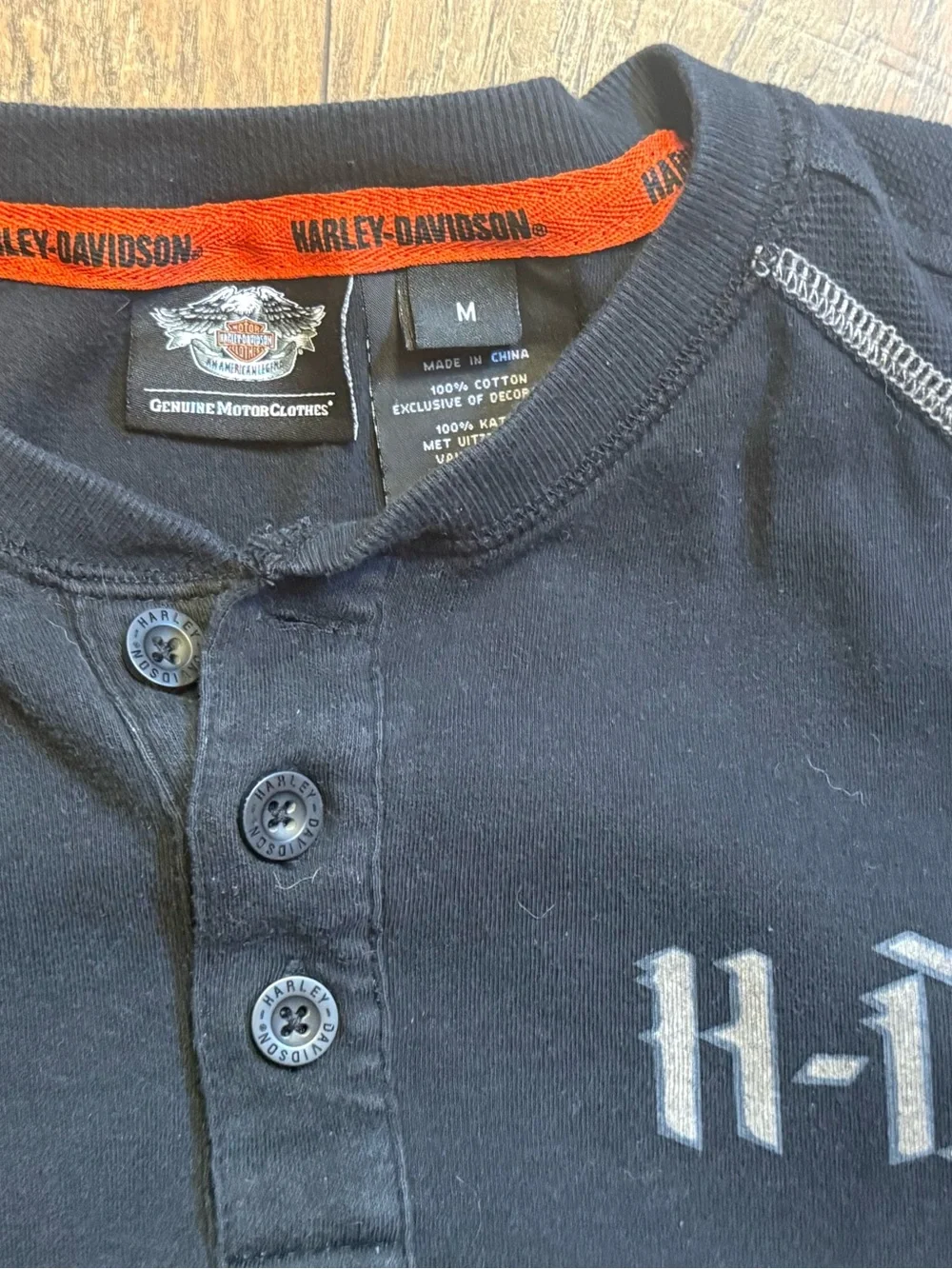 Shirts | Black Long Sleeve Henley With Hd Logo | Poshmark